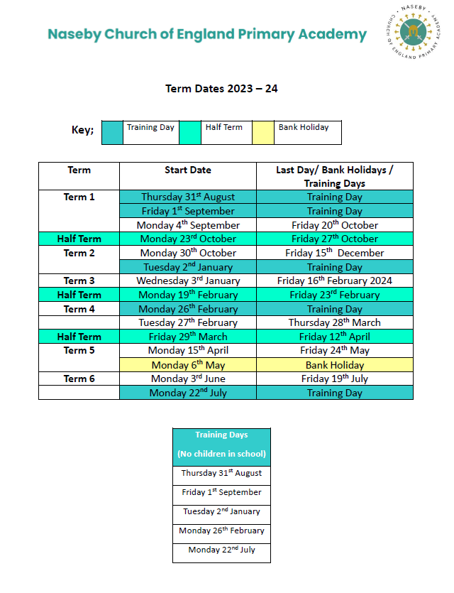 Naseby Church of England Primary Academy - Term Dates
